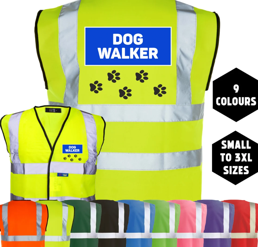 Printed Dog Walker Hi-Vis Vest Jacket Gilets | 9 Colours